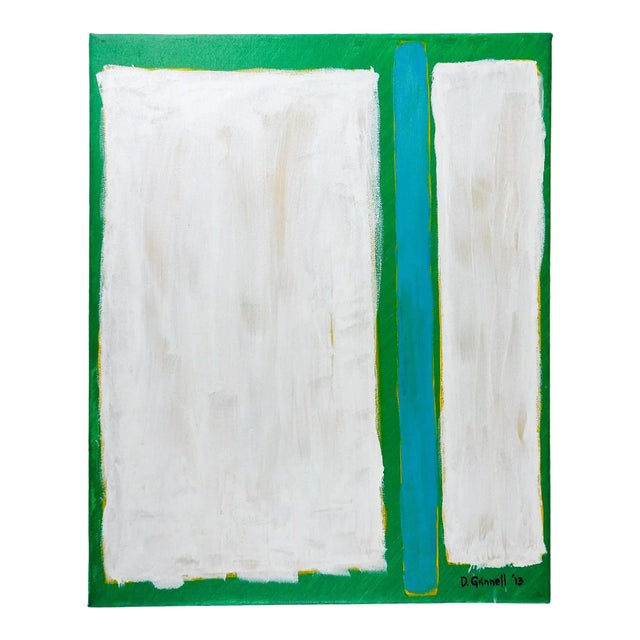 Contemporary Abstract Color Block Green Blue White Painting | Chairish