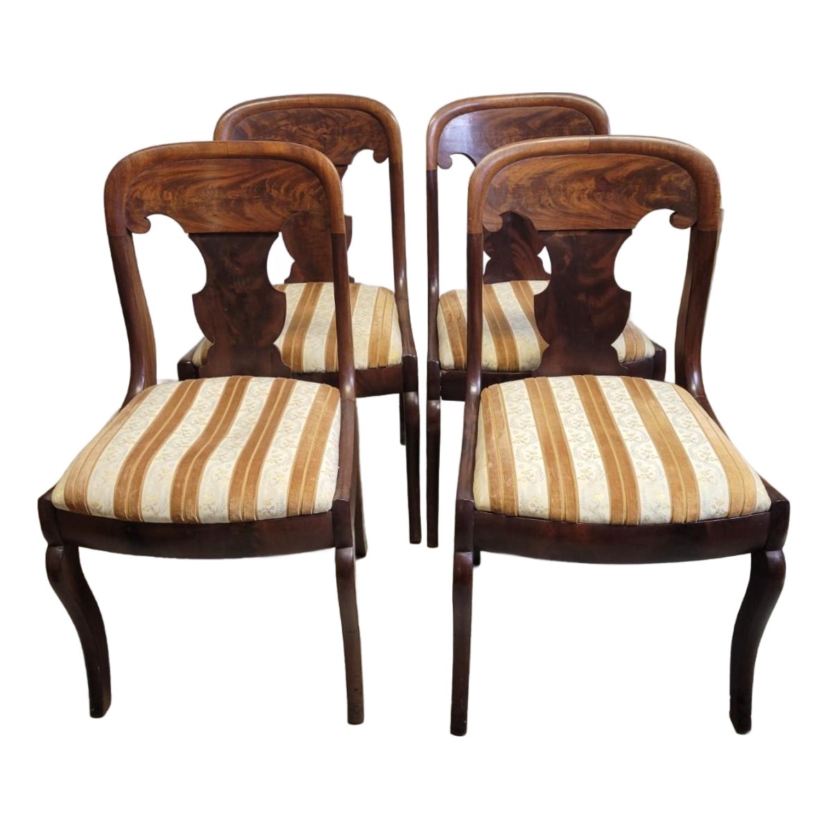 Set of Four Biedermeier Revival Walnut Dining Chairs, Early 20th ...