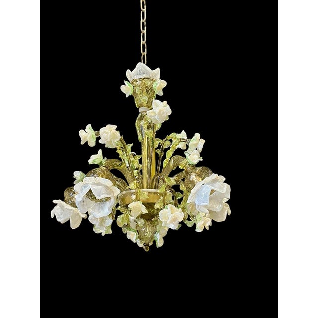 Murano Glass Chandelier Floral Blooming Roses in Fume and Light Green ...