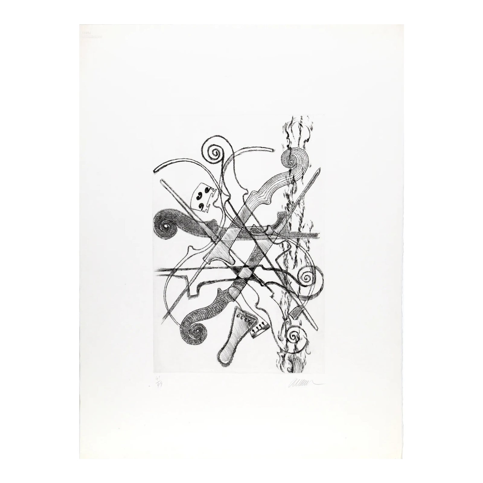 Violin Scrolls, Arman Etching | Chairish