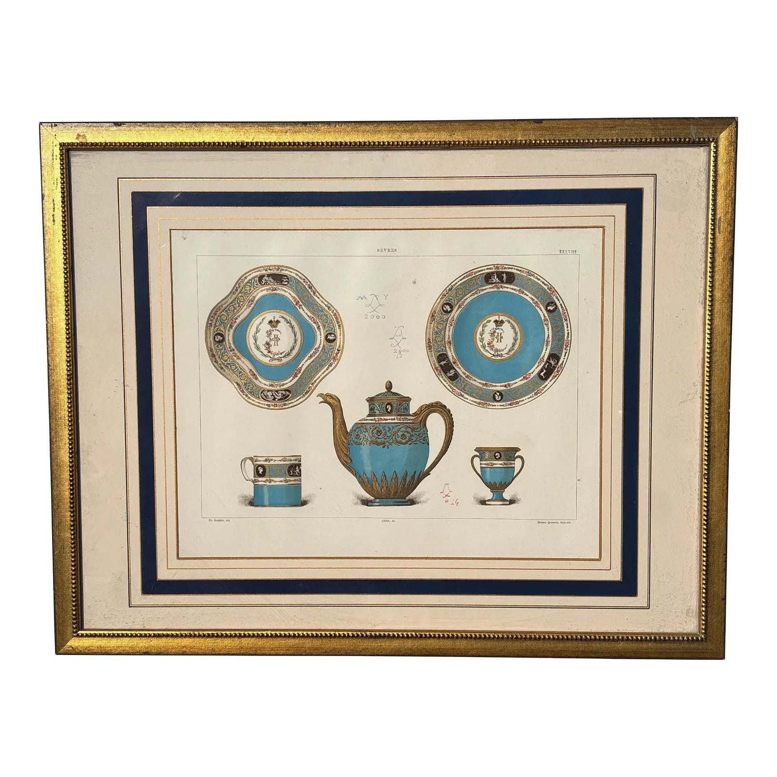 Original 19th C. French Print - Sevres Porcelains - Exceptional Color ...