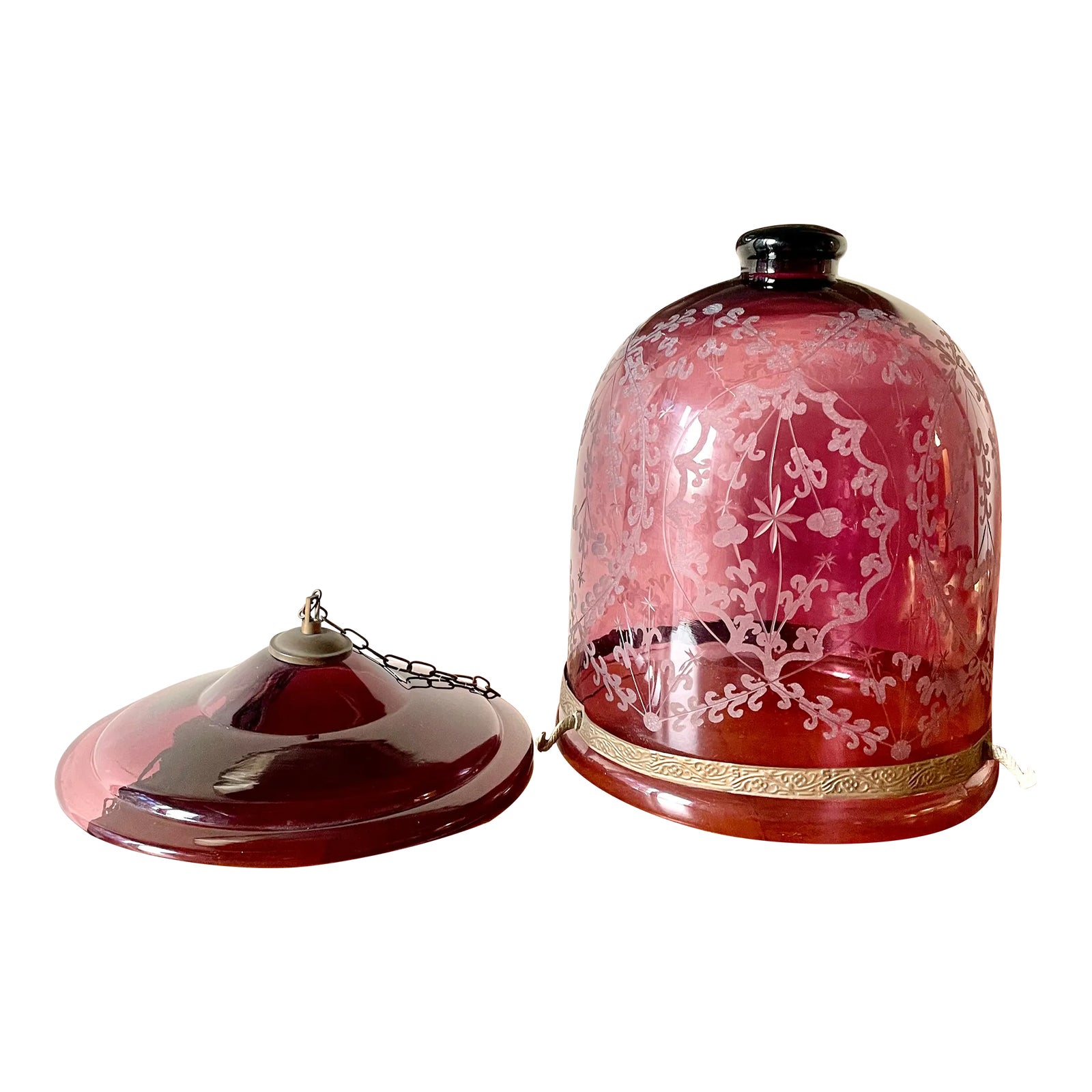 Early 19th Century Ruby Flashed and Engraved Bohemian Glass Lamp | Chairish