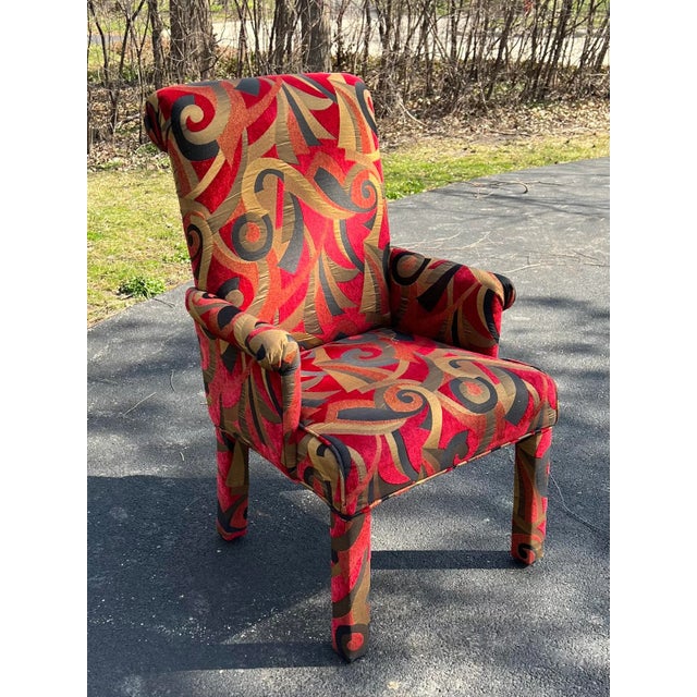1980s Milo Baughman Style Scroll Back Parsons Arm Chair With Ottomans ...