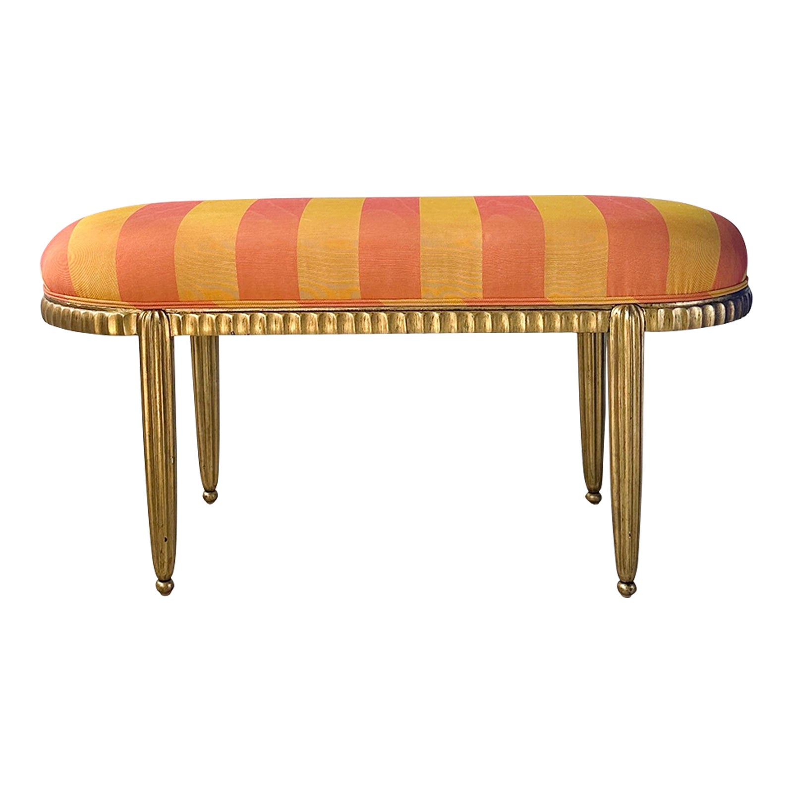 Art Deco Bench With Fluted Gold Frame in the Style of Jules Leleu ...