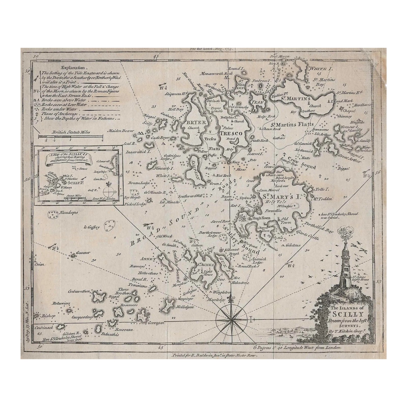 Antique English Map of the Islands of Scilly Off Cornwall | Chairish
