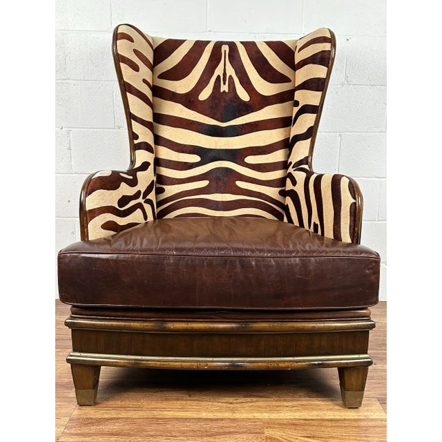 Maitland - Smith Wingback Cowhide Zebra Print Leather Lounge Chair ...