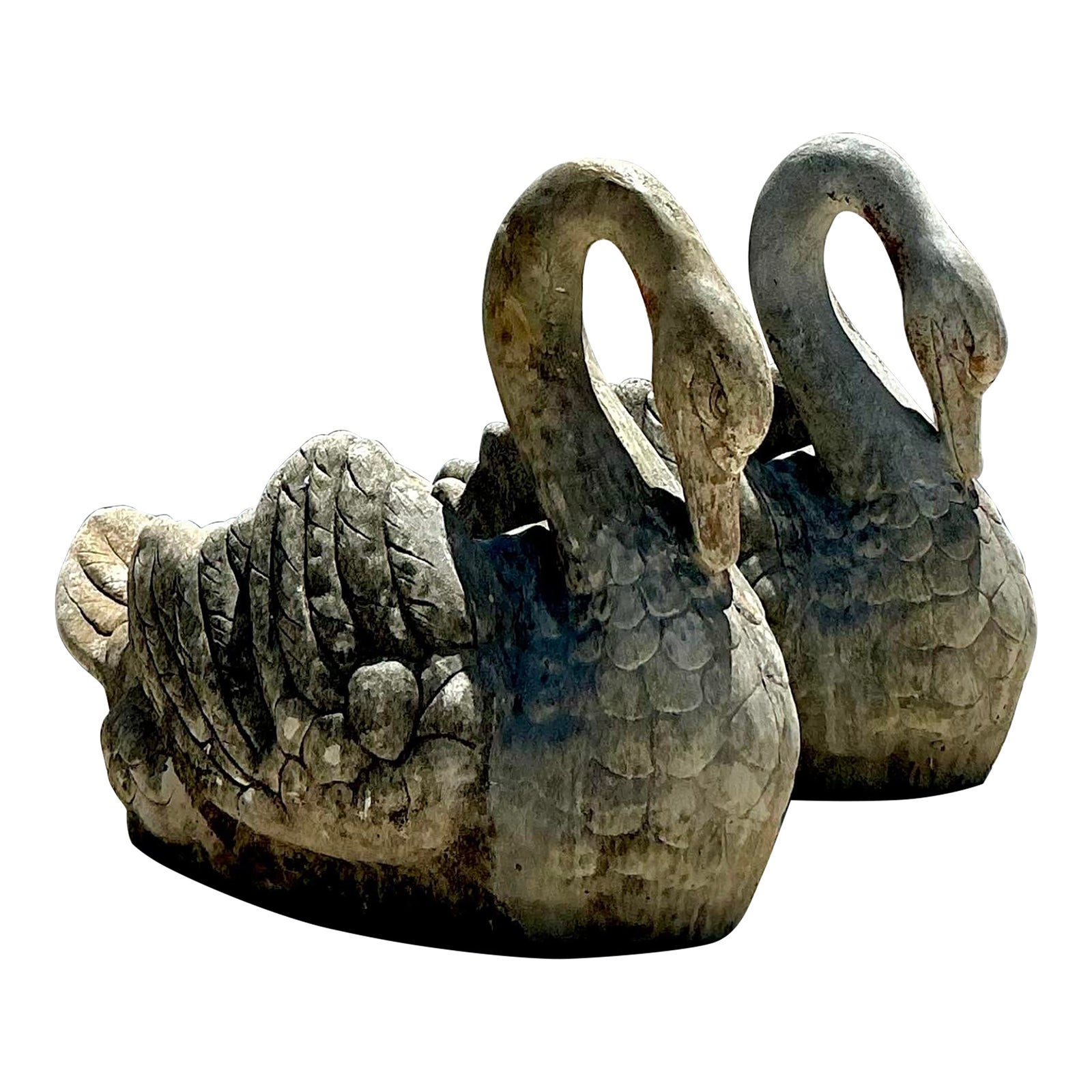 Vintage Regency Monumental Cast Stone Swan Planters - A Pair | Chairish