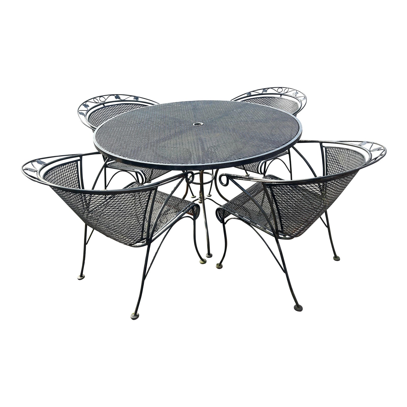 Vintage Wrought Iron Russell Woodard Patio Set Table and 4 Barrel ...