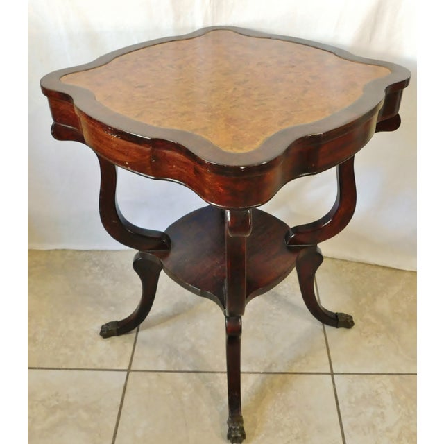 Antique Early 1900s Two Tiered Mahogany & Burl Wood Scalloped Accent ...