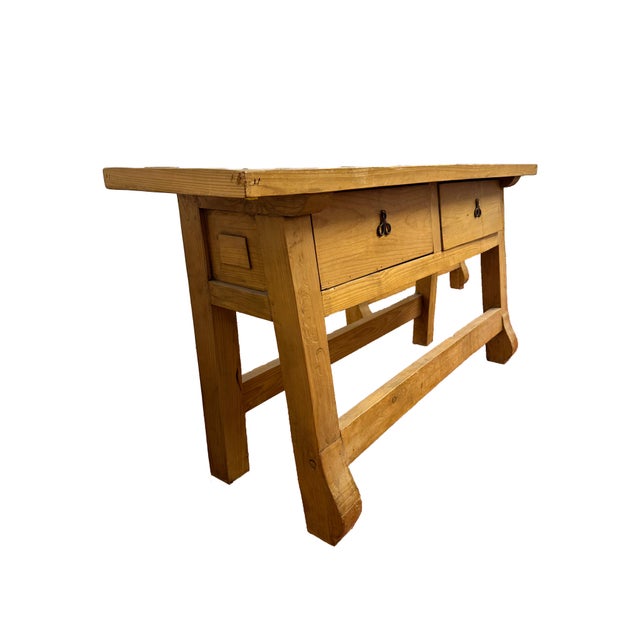 Rustic Mexican Pine Console Tables With Iron Hardware - Set of 2 | Chairish