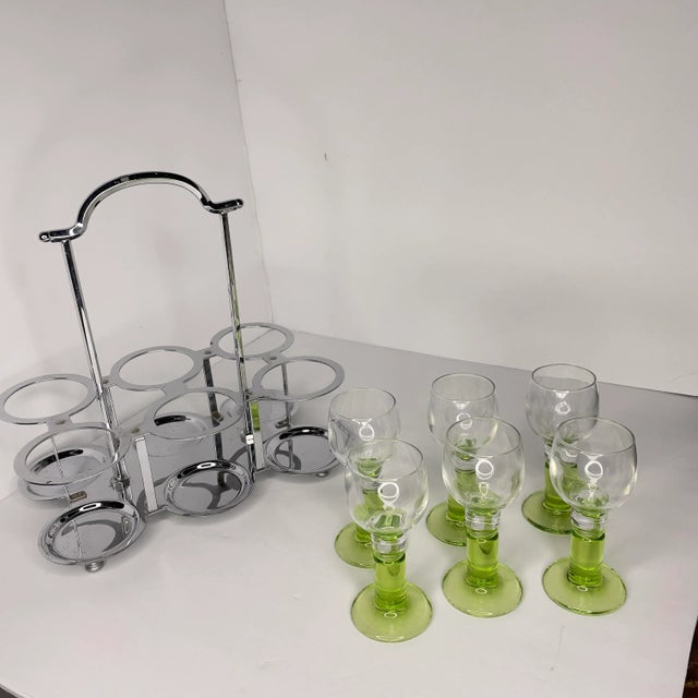 Vintage Chrome Farberware Drink Caddy and Green Bormioli Rocco Cordial ...