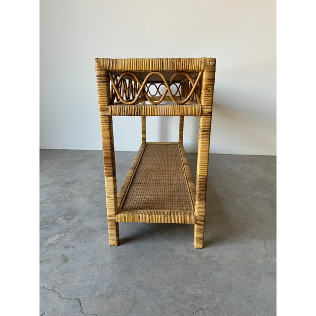 Vintage Boho Chic Coastal Woven Rattan Two - Tier Console Table/ Sold ...