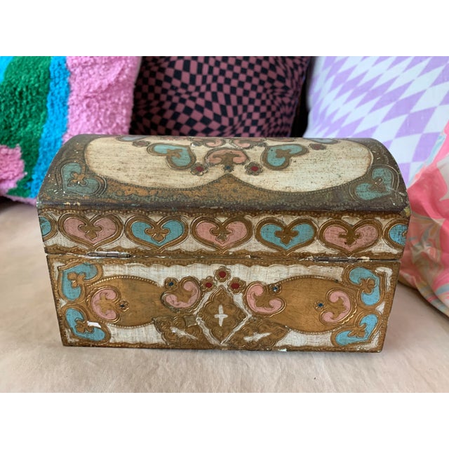 Vintage Italian Florentine Jewelry Box in Pink, Blue, and Gold | Chairish