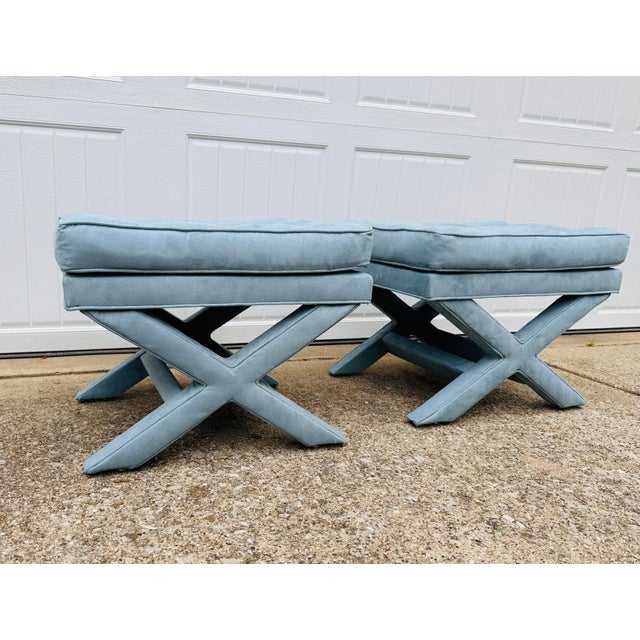 Vintage 1980s X Base Billy Baldwin Style Tufted Ottomans Stools - Set ...