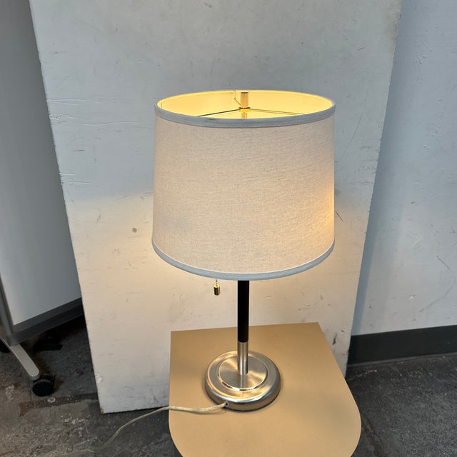 Contemporary Silver Finish + Leather Wrap Table Lamp | Chairish