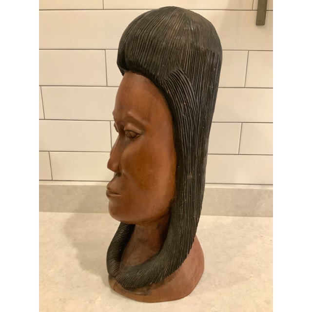 1950s Large Vintage Hand Carved Female Bust | Chairish