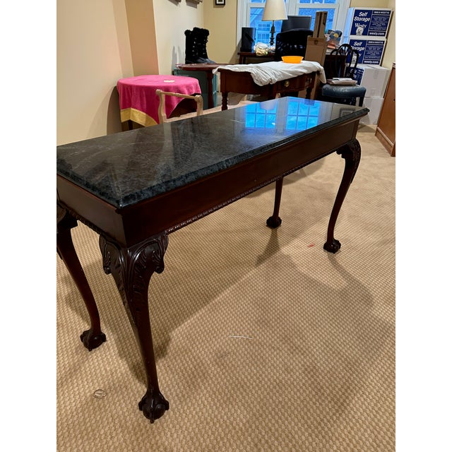 1990s Stickley Carved Mahogany Chippendale Style Ball and Claw Marble ...