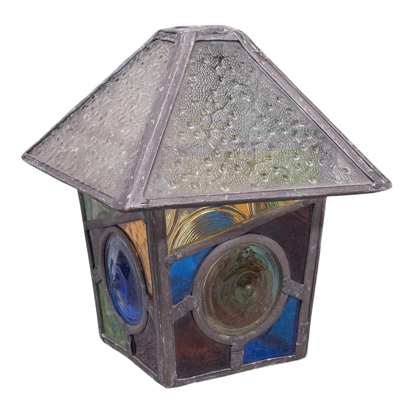 1900s Antique Victorian English Stained Glass Decorative Lantern Hood ...