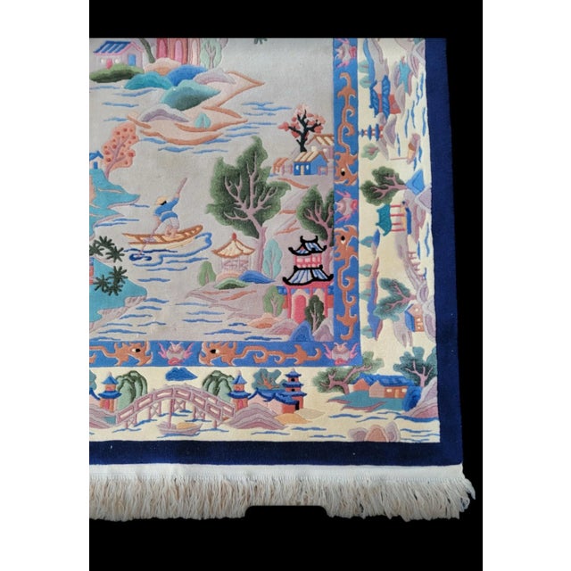 Mid-Century Chinese High Pile Pictorial Area Rug W/ Pagoda ...