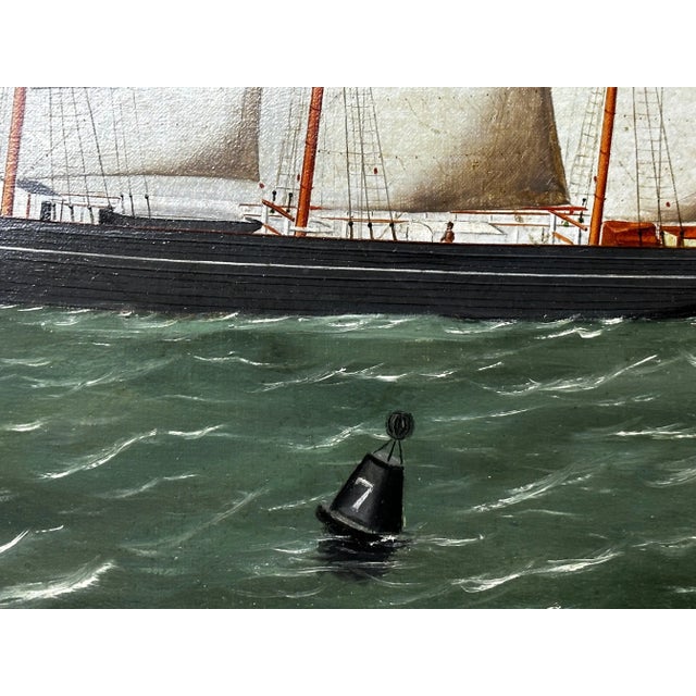 19th Century Oil Painting Marine Barquentine Ship Charles James Off ...