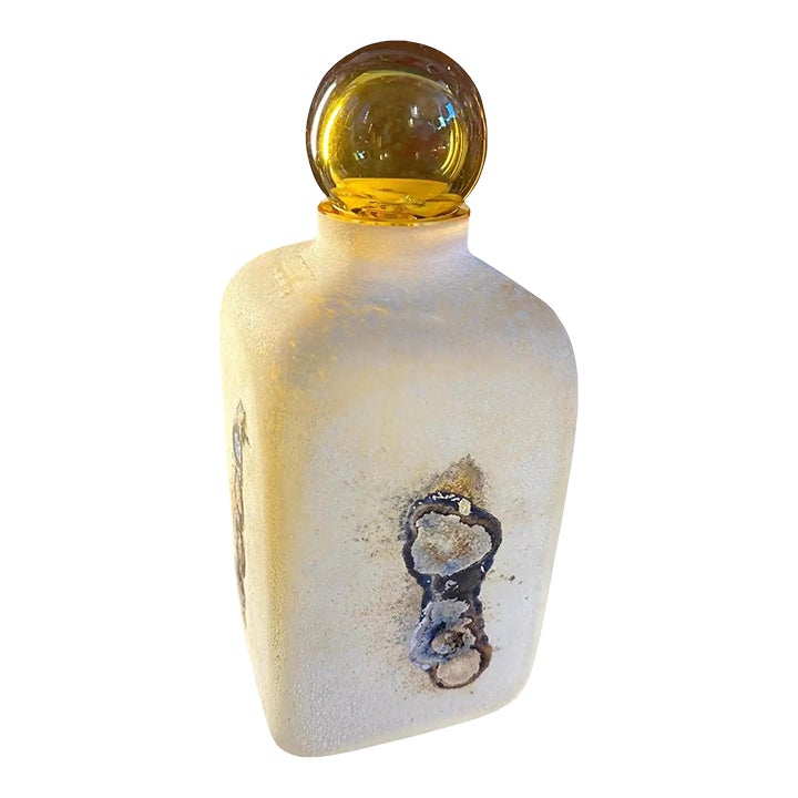 1980s Alfredo Barbini Modernist Scavo Murano Glass Square Bottle Vase ...