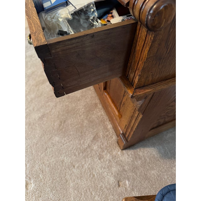 1900-1909 Tiger Oak Rolltop Secretary Cylinder Desk 82” X 36” W Glass ...