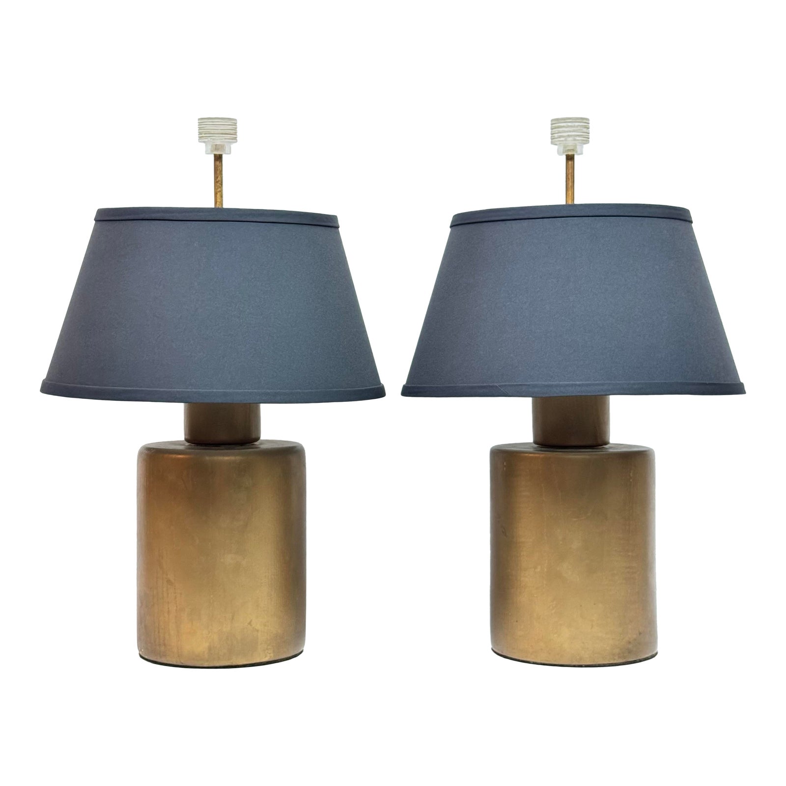 Mid 20th Century Pair of Von Nessen Gold Painted Wood Table Lamps With ...