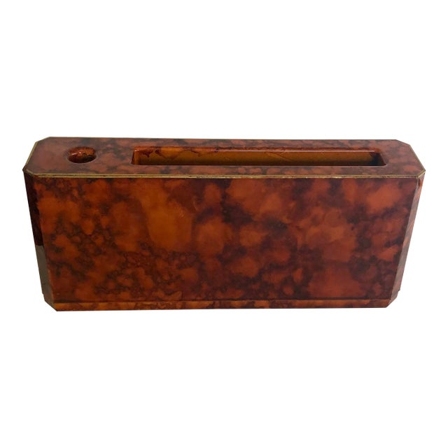 Mid 20th Century Faux Tortoise Shell Lacquer Pen and Pad Holder | Chairish