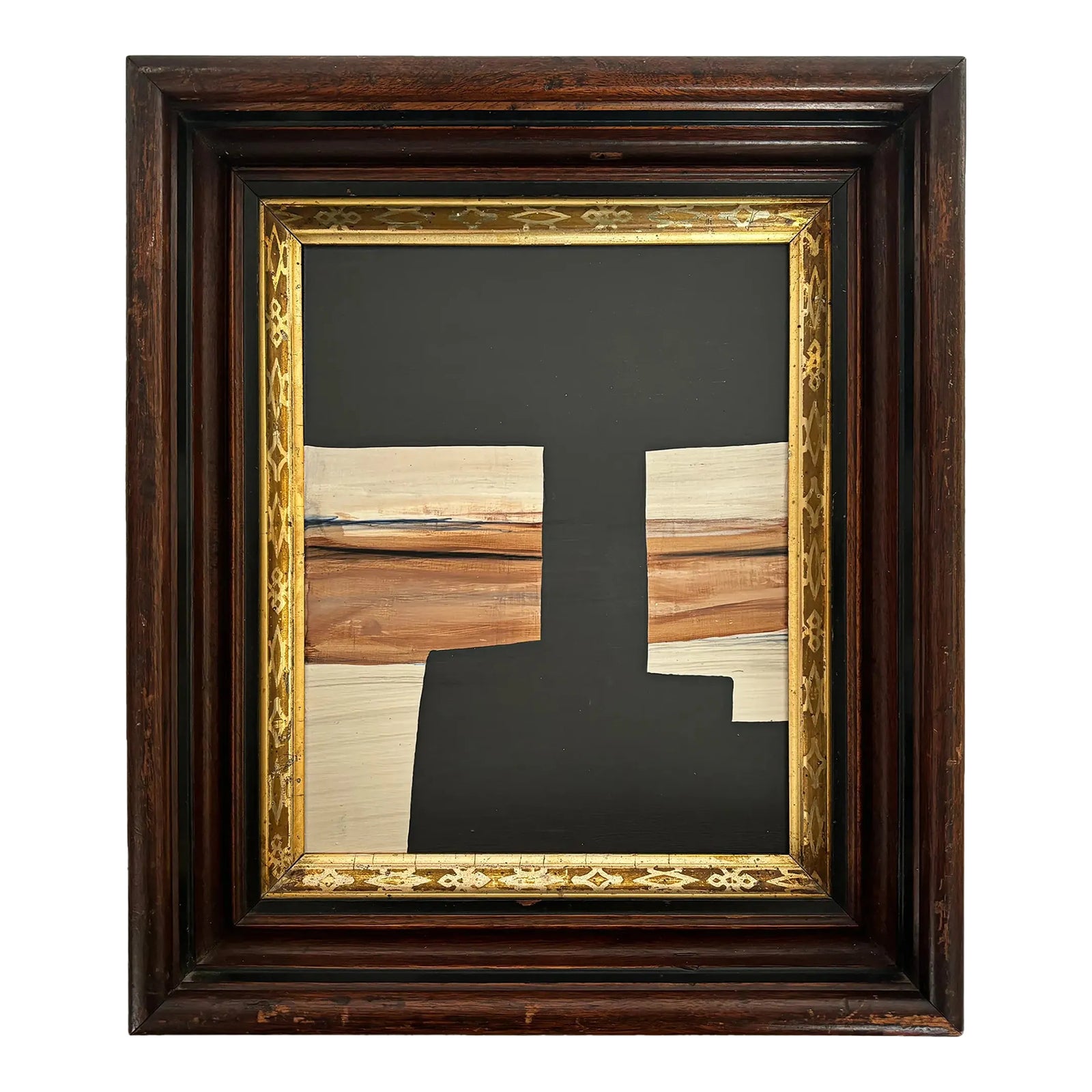 "Structural Calm" Abstract Art in Antique Frame, Masculine Transitional ...