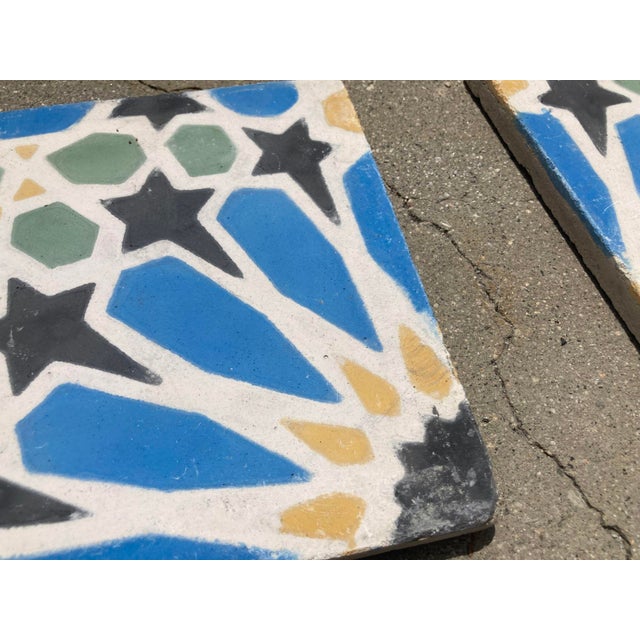 Moroccan Reclaimed Encaustic Cement Tile With Moorish Fez Design | Chairish