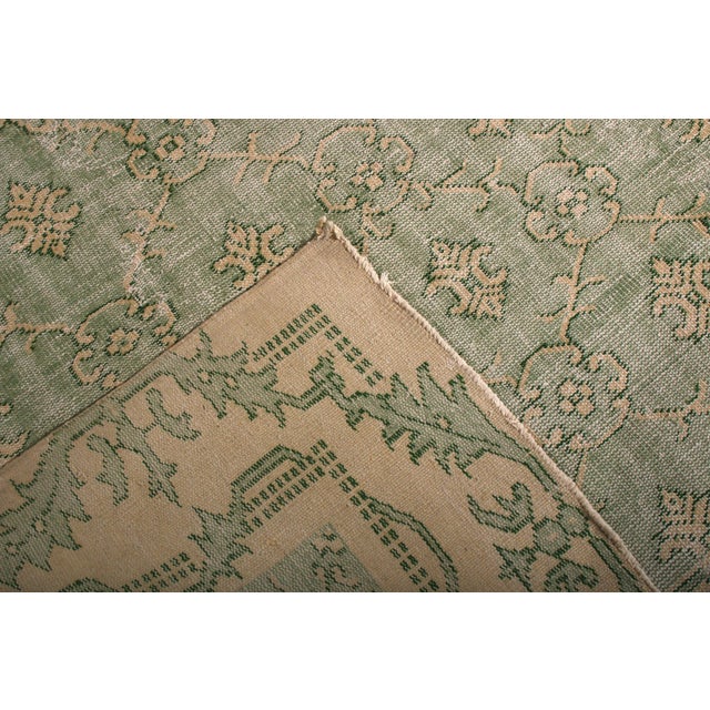 1960s Mid-Century Vintage Distressed Rug Green and Beige French Country ...