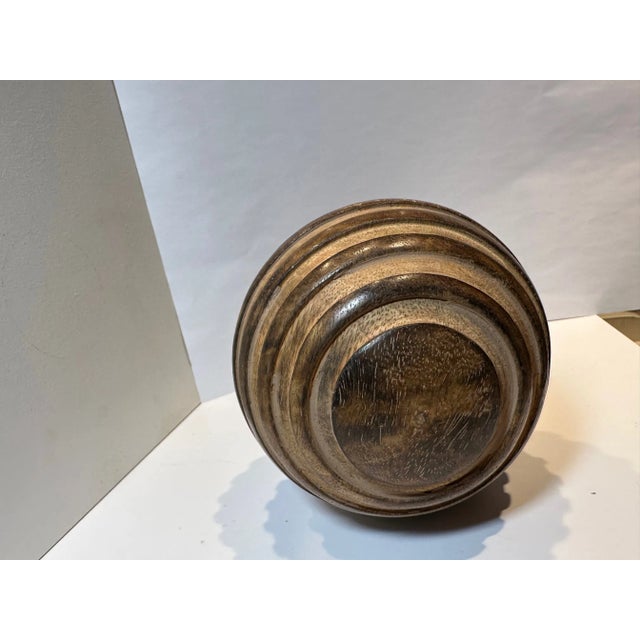 2000s Decorative Solid Wood Spheres with Wide Ribbed Pattern- a Pair ...
