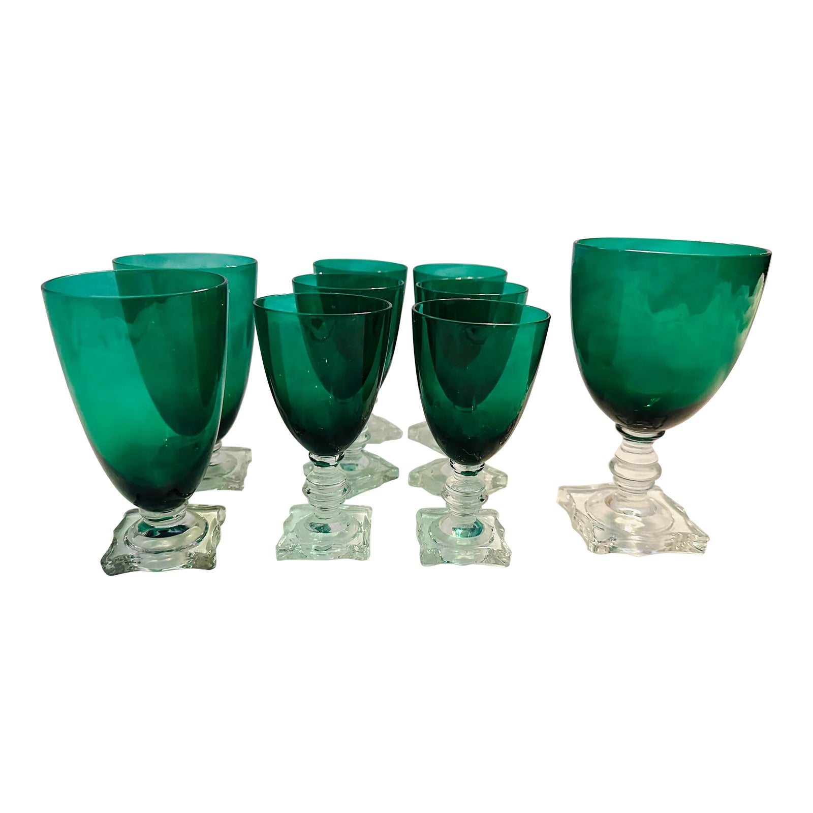 Seneca Handblown Crystal "903 Green" Glassware Set of 9 | Chairish