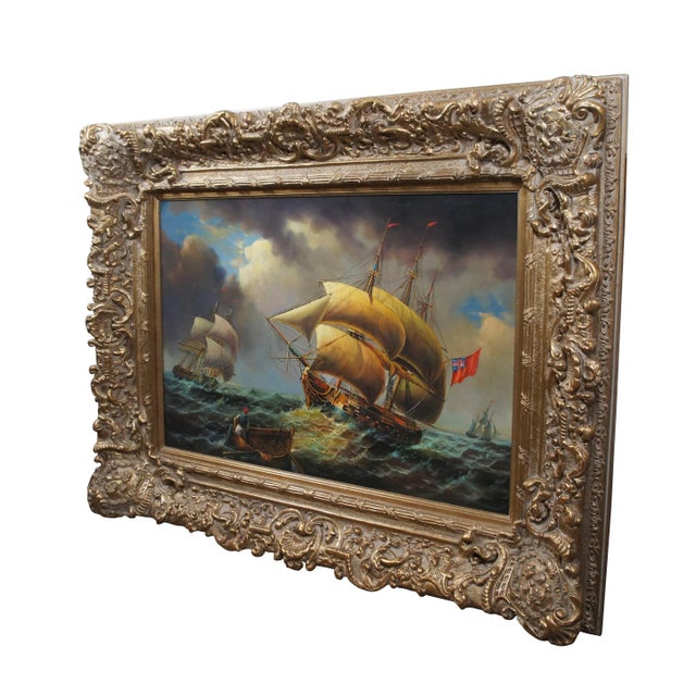 Vintage British Baroque Nautical Maritime Ship Galleon Seascape Oil ...