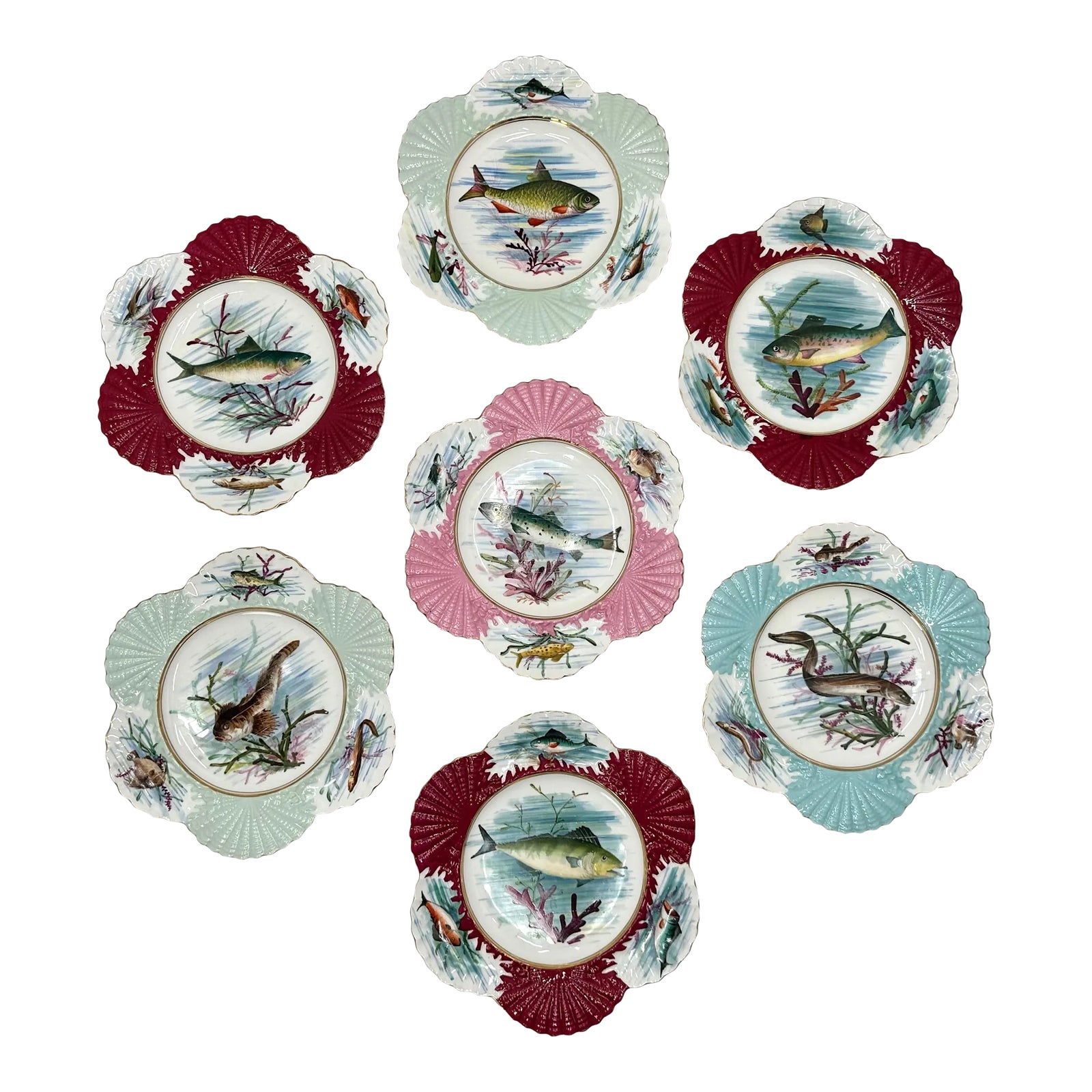Antique 1880s Victorian Beautifully Hand Painted Fine China Fish Plates ...