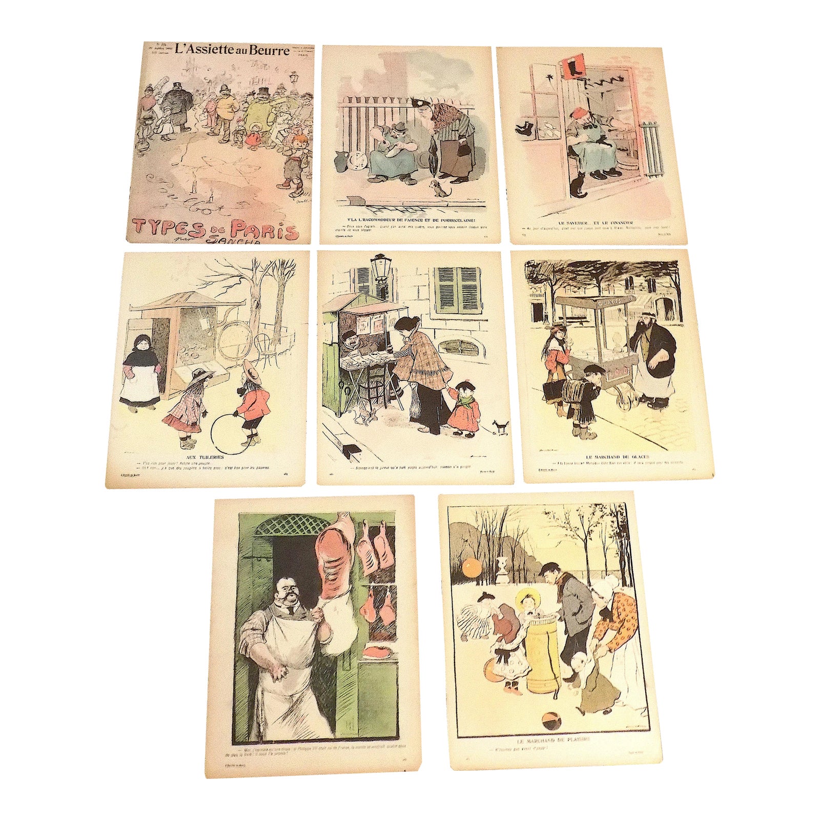 Antique French Lithographs - Satire & Humor - Paris Types - Set of 8 ...
