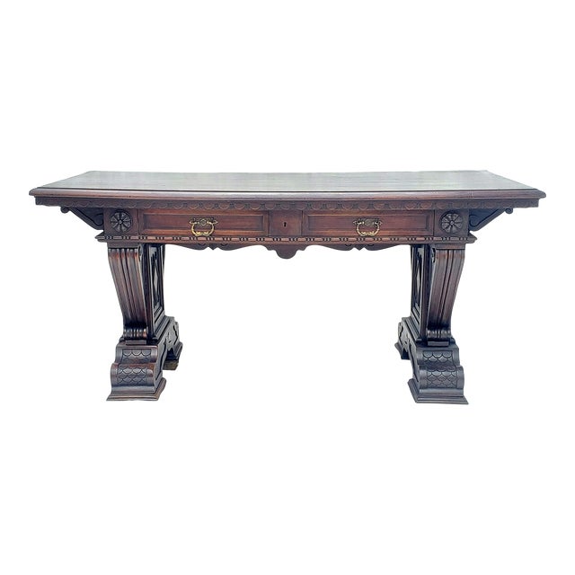 Antique 1900s Carved Walnut Italian Renaissance Old World Desk / Table ...