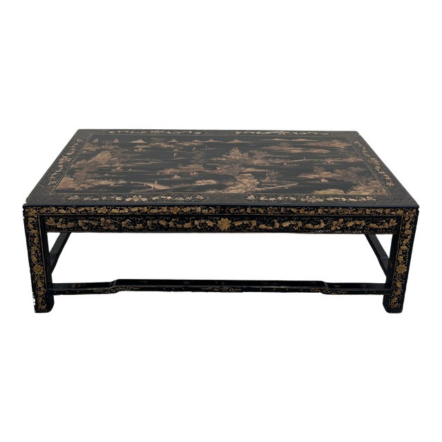 Vintage Chinoiserie Hand-Painted Landscape Coffee Table | Chairish
