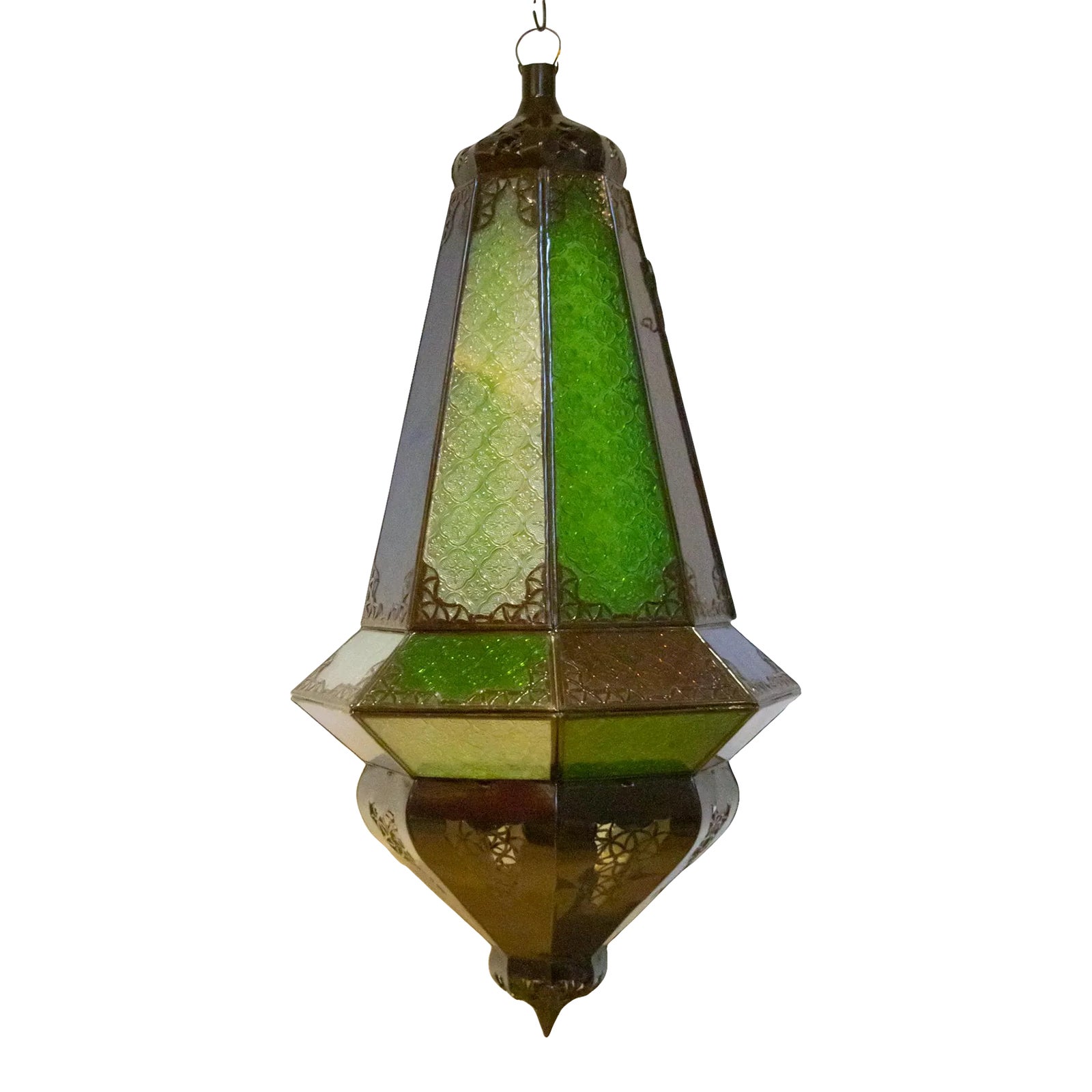 Large Etched Glass Multi-Color Lantern | Chairish
