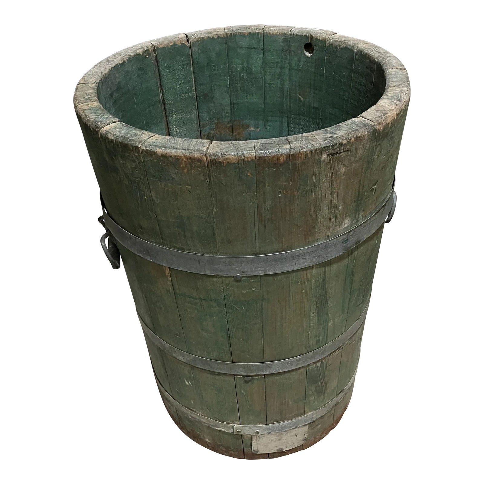 Early 20th Century Tall Green Decorative Bucket | Chairish