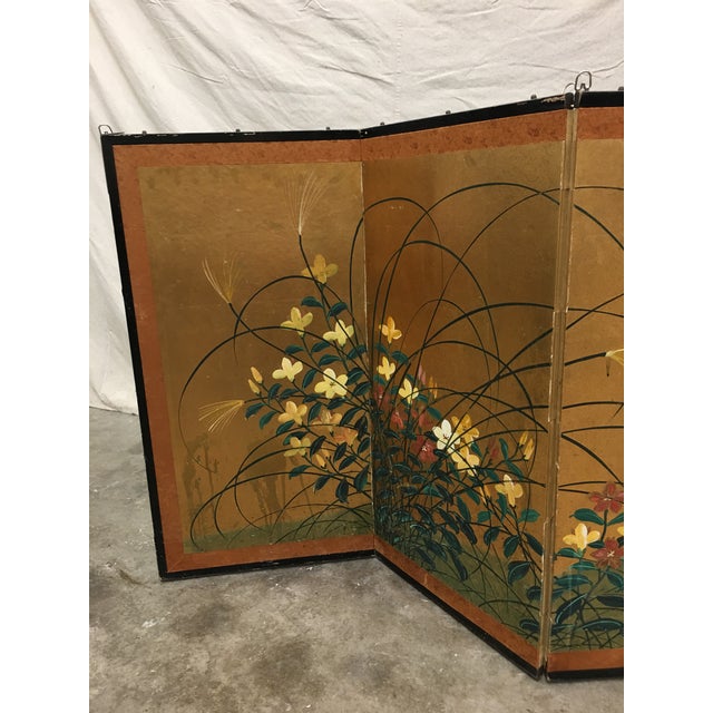 Vintage Painted Folding Screen With Florals & Birds | Chairish