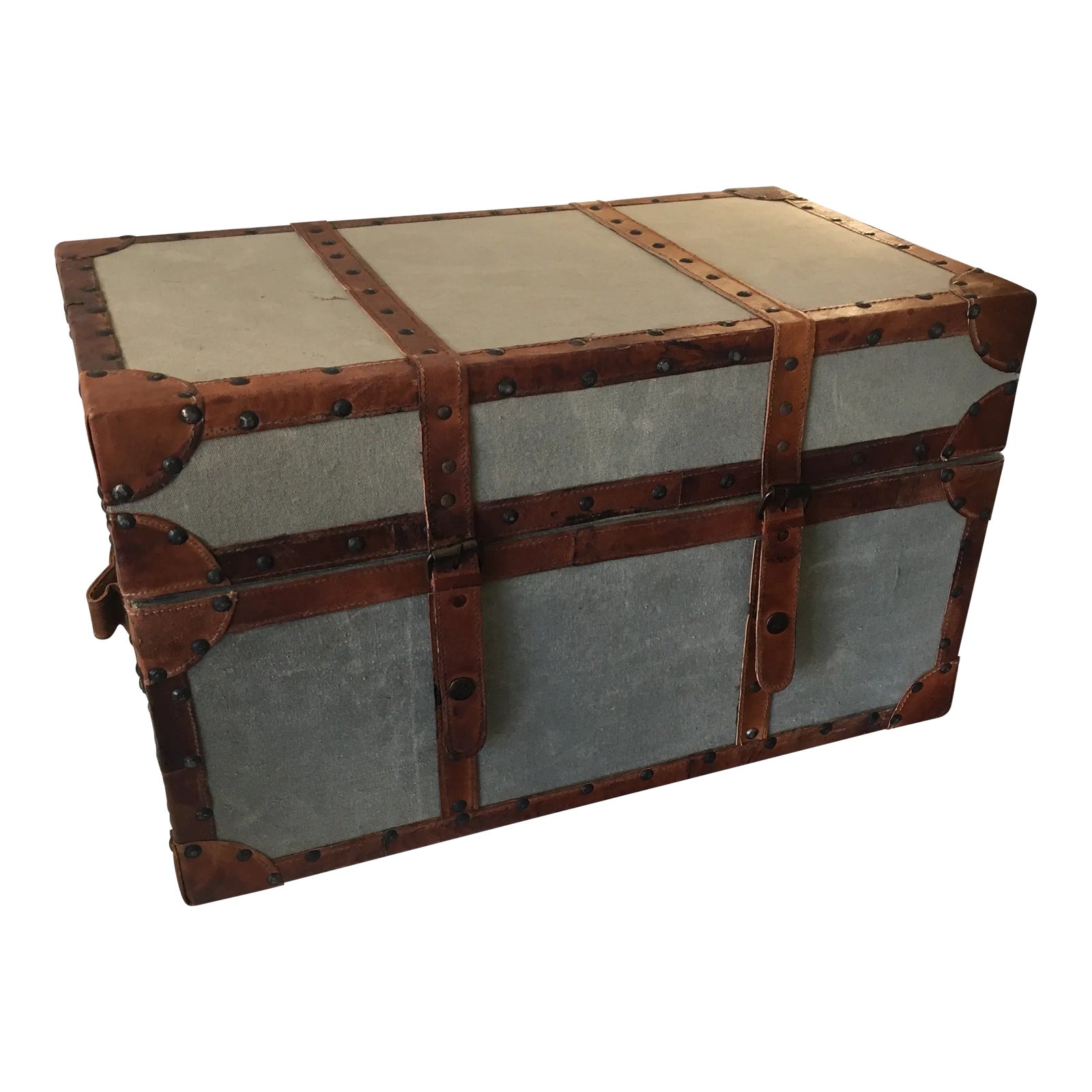 Leather, Metal and Tent - Canvas Trunk With Handles | Chairish