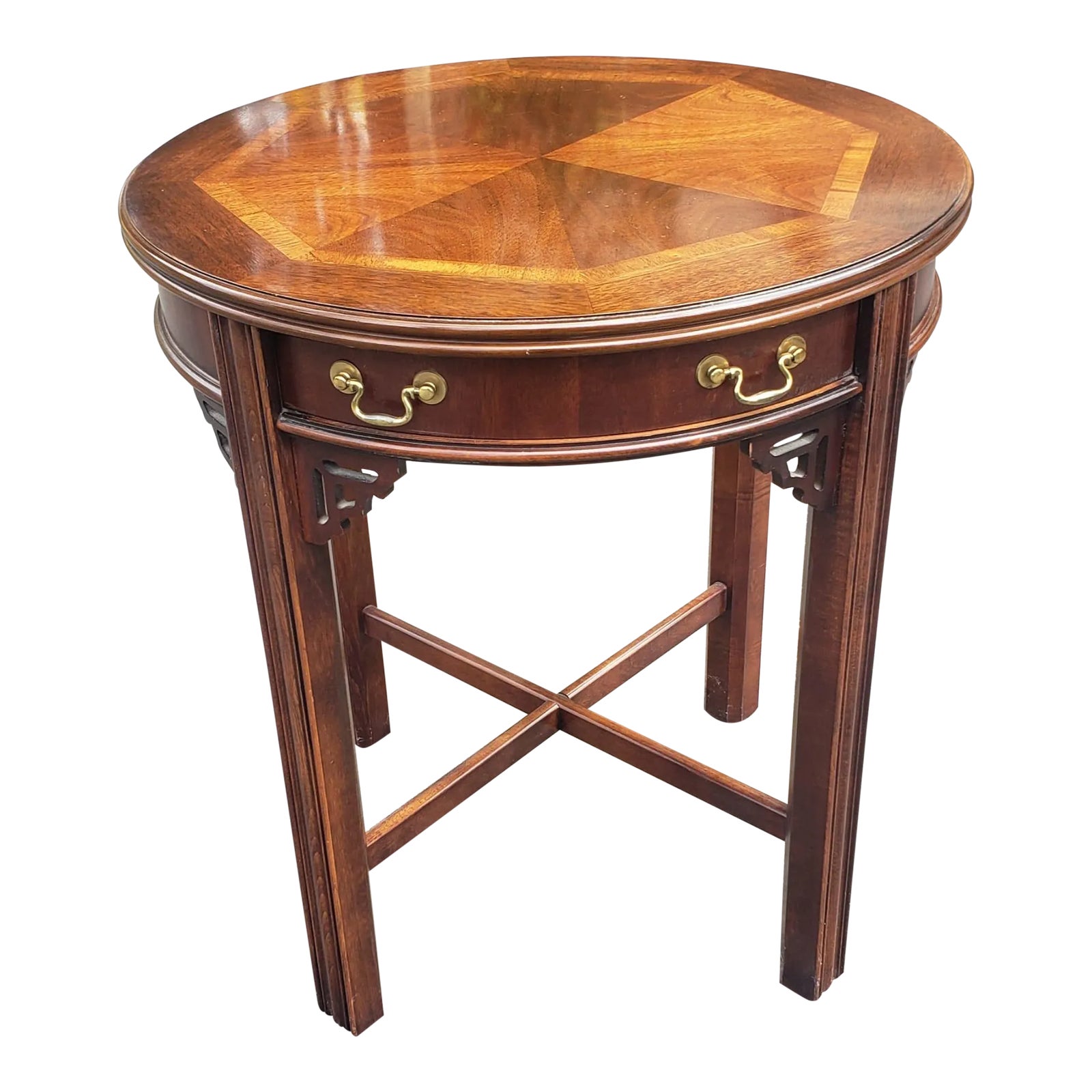 Lane Furniture 1980s Chinese Chippendale Bookmatched Mahogany Round ...