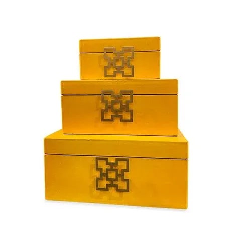 Asian Style Yellow Jewelry Boxes - Set of 3 | Chairish