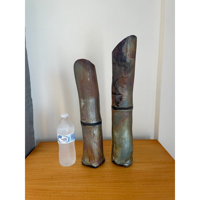 1990s Matthew Lovein Raku Studio Pottery Vessels - Set of 2 | Chairish