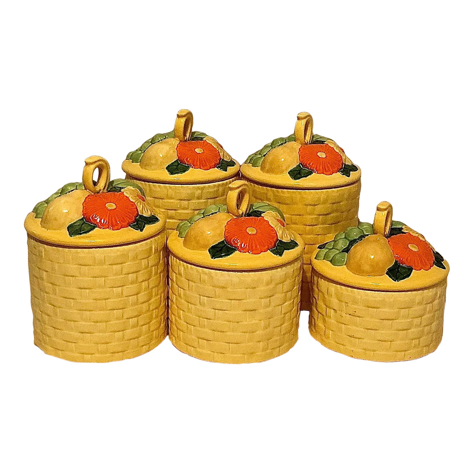 1970s Floral and Fruit Canister Set - 5 Pieces | Chairish