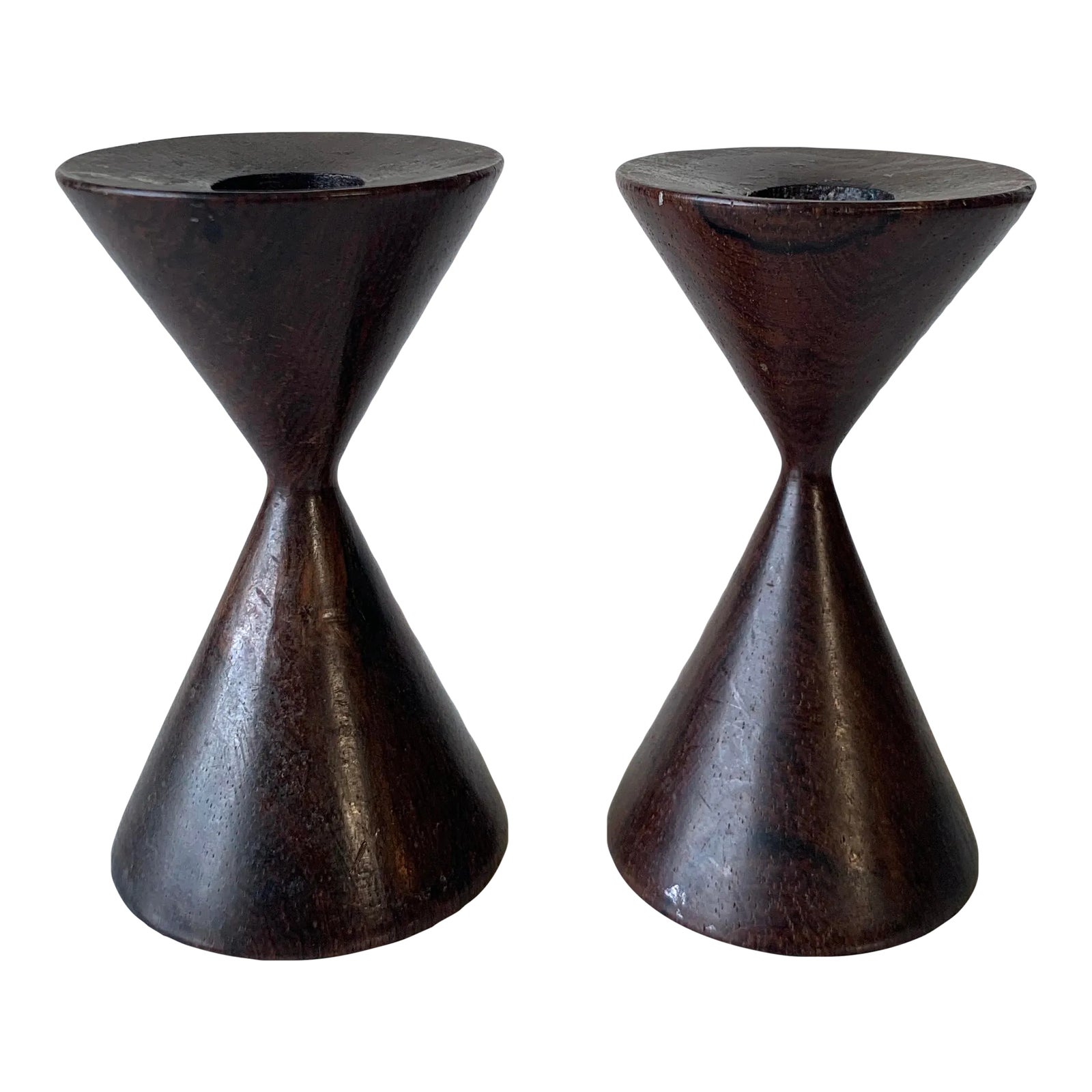 Mid-Century Turned Brazilian Rosewood Danish Modern Candlesticks- a ...