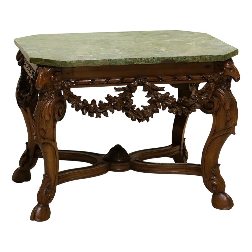 Napoleon III Side Table with Green Marble Top and Wood Carvings, 1800s ...