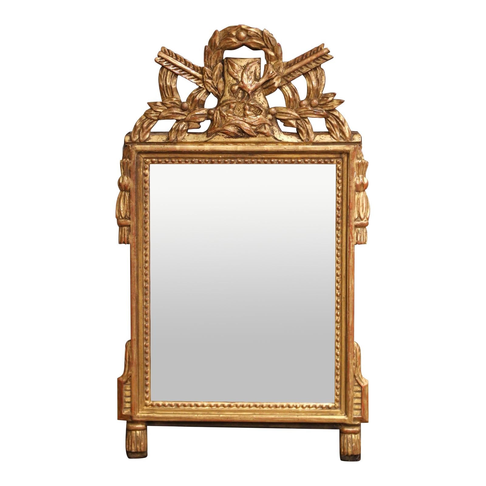 19th Century French Louis XVI Carved Giltwood Mirror With Quiver and ...