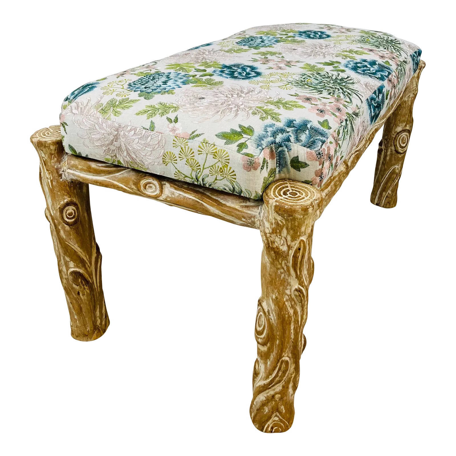 Faux Bois Upholstered Bench | Chairish